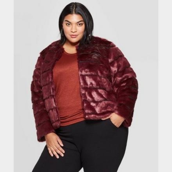 Ava & Viv | Jackets & Coats | Sz X X Ava Viv Faux Fur Jacket Dark Red ...